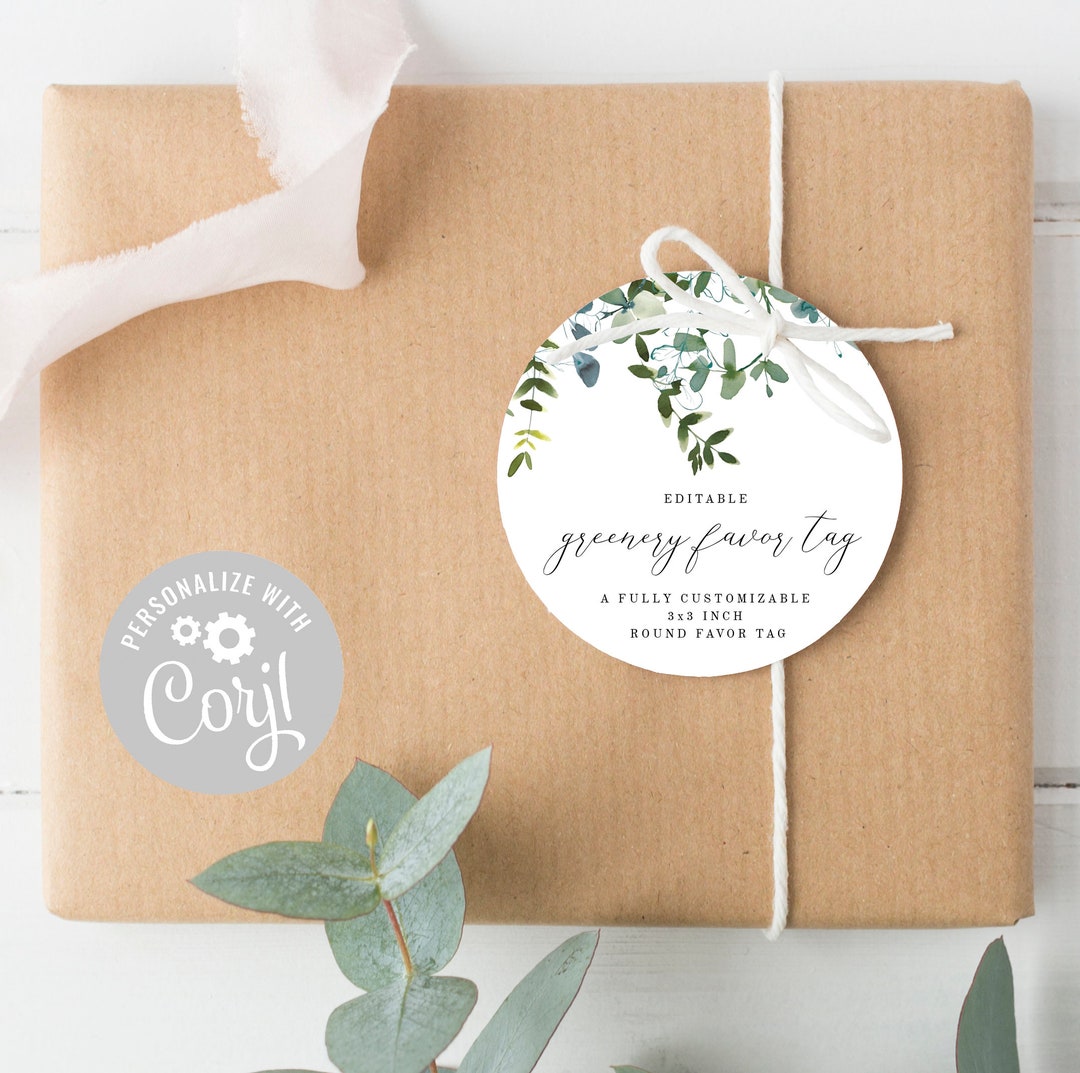 Round Favor Tag Template, Greenery Gift Tag, Greenery Favor Tag ...
