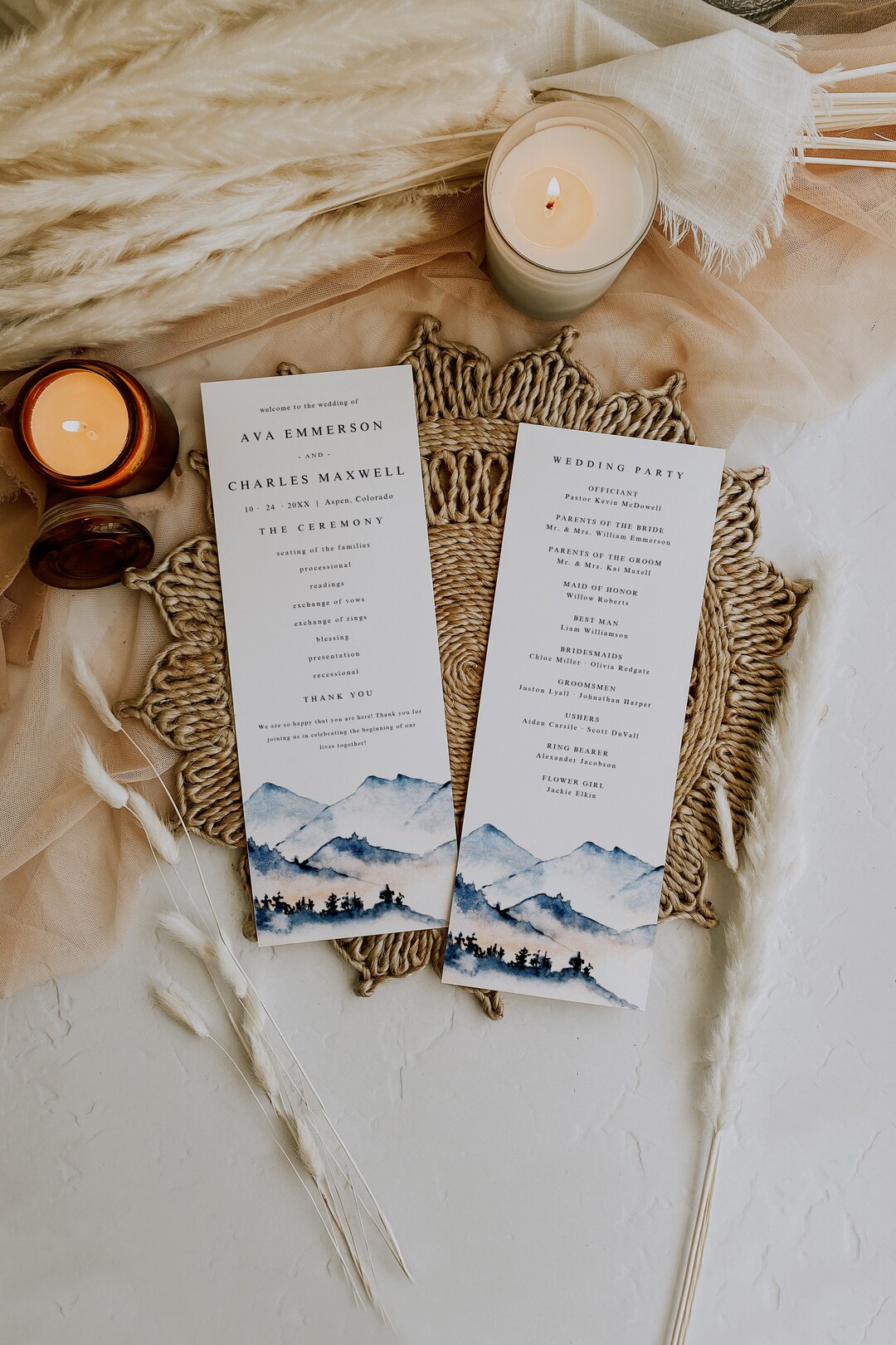 Printable Mountain Wedding Program Template, Outdoor Wedding Order of Events, Editable Rustic ...