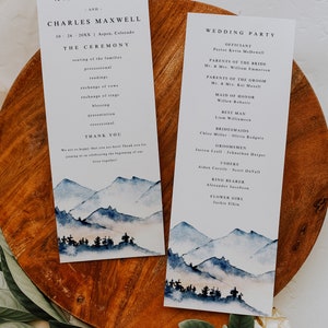 Printable Mountain Wedding Program Template, Outdoor Wedding Order of ...