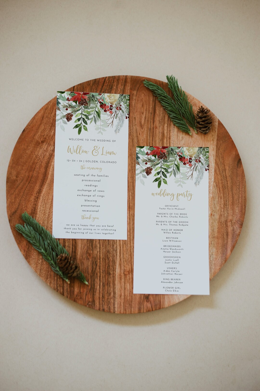 Editable Wedding Programs, Winter Wedding Programs Christmas, Christmas Wedding Program Template ...