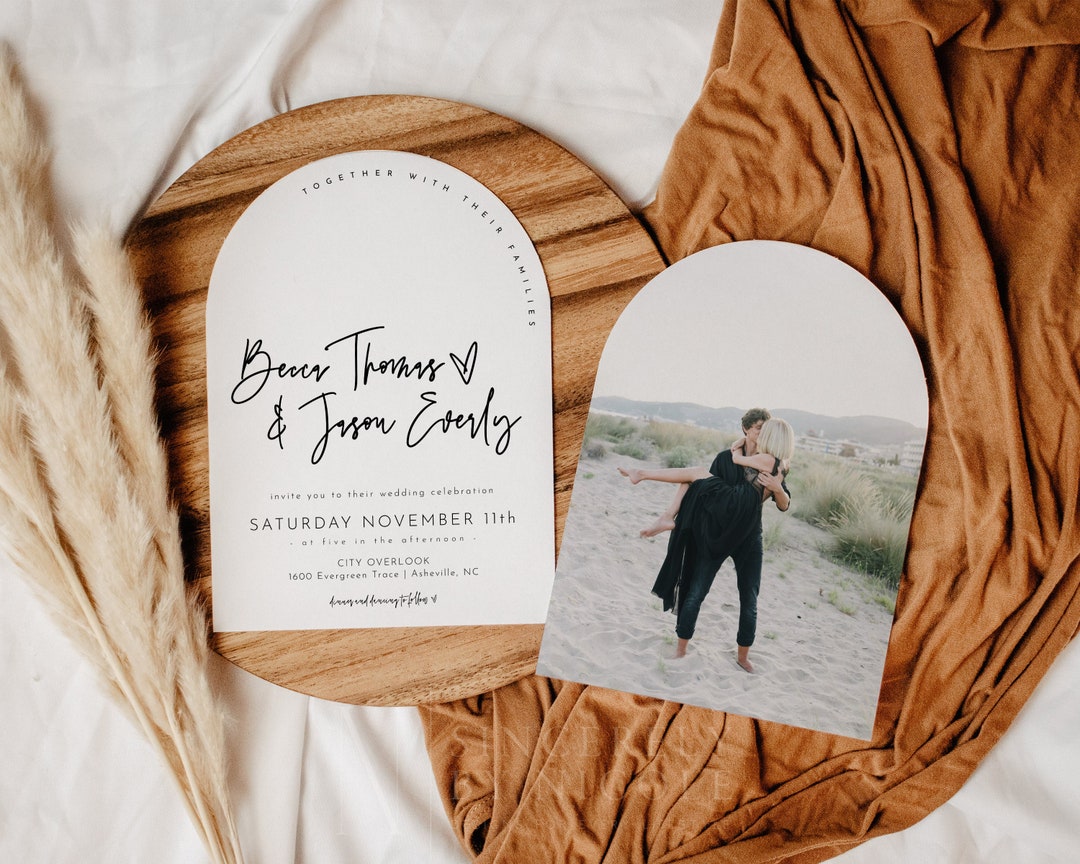 Modern Arch Wedding Invitation Template, Editable Printable Wedding ...