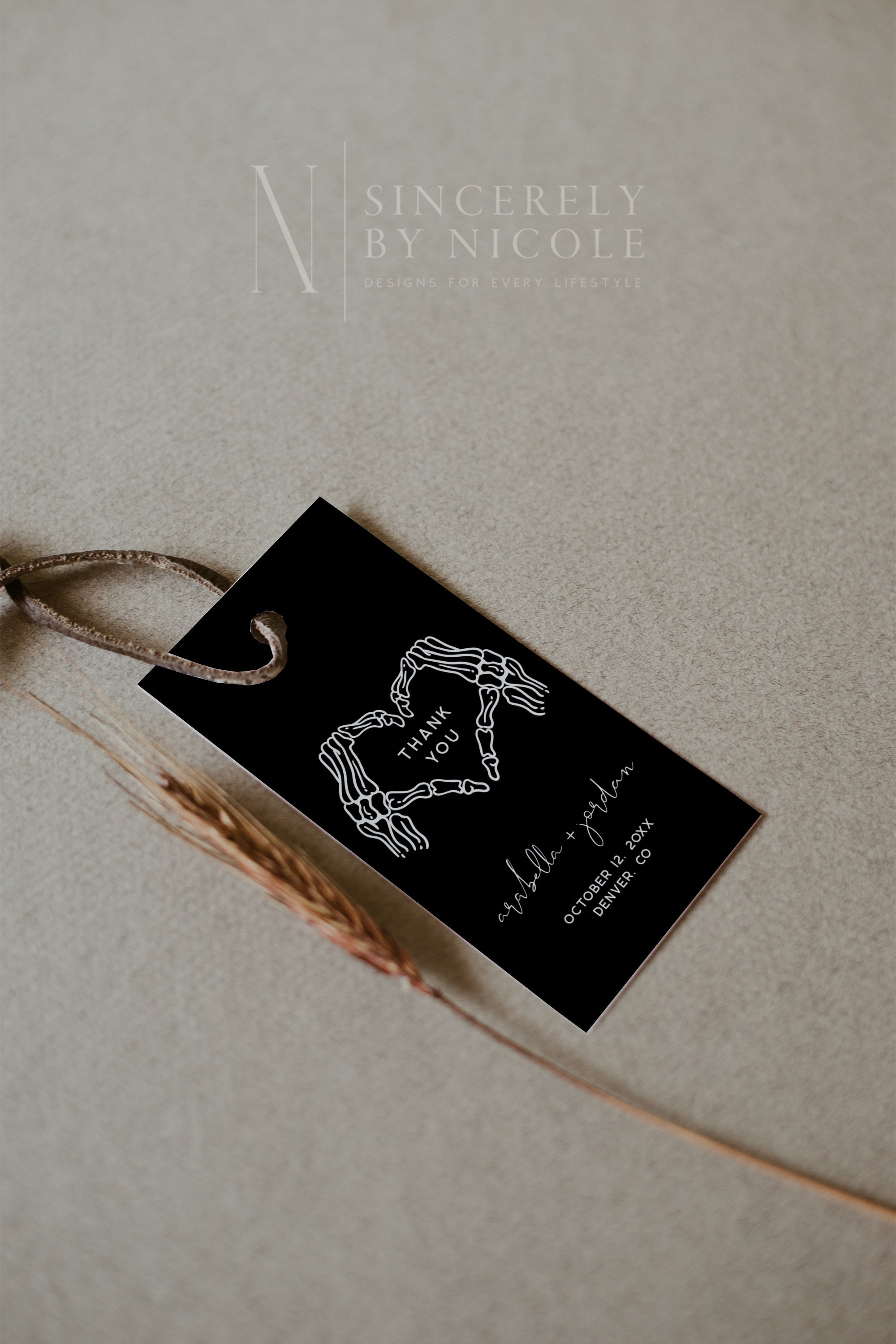 Gothic Wedding Thank You Tag, Skeleton Wedding Favor Tag Template ...