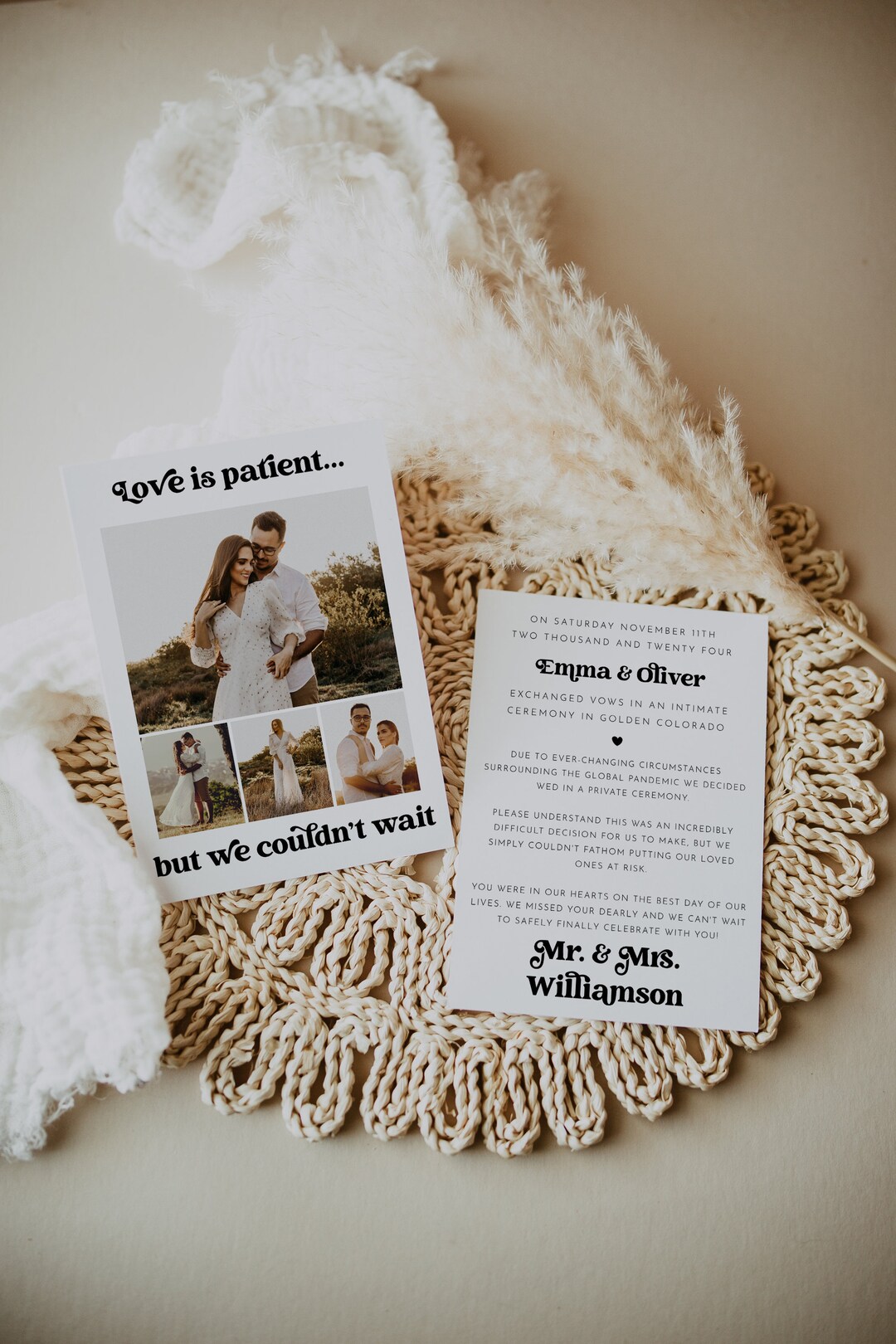 Photo Elopement Announcement, Love is Patient Wedding Announcement ...