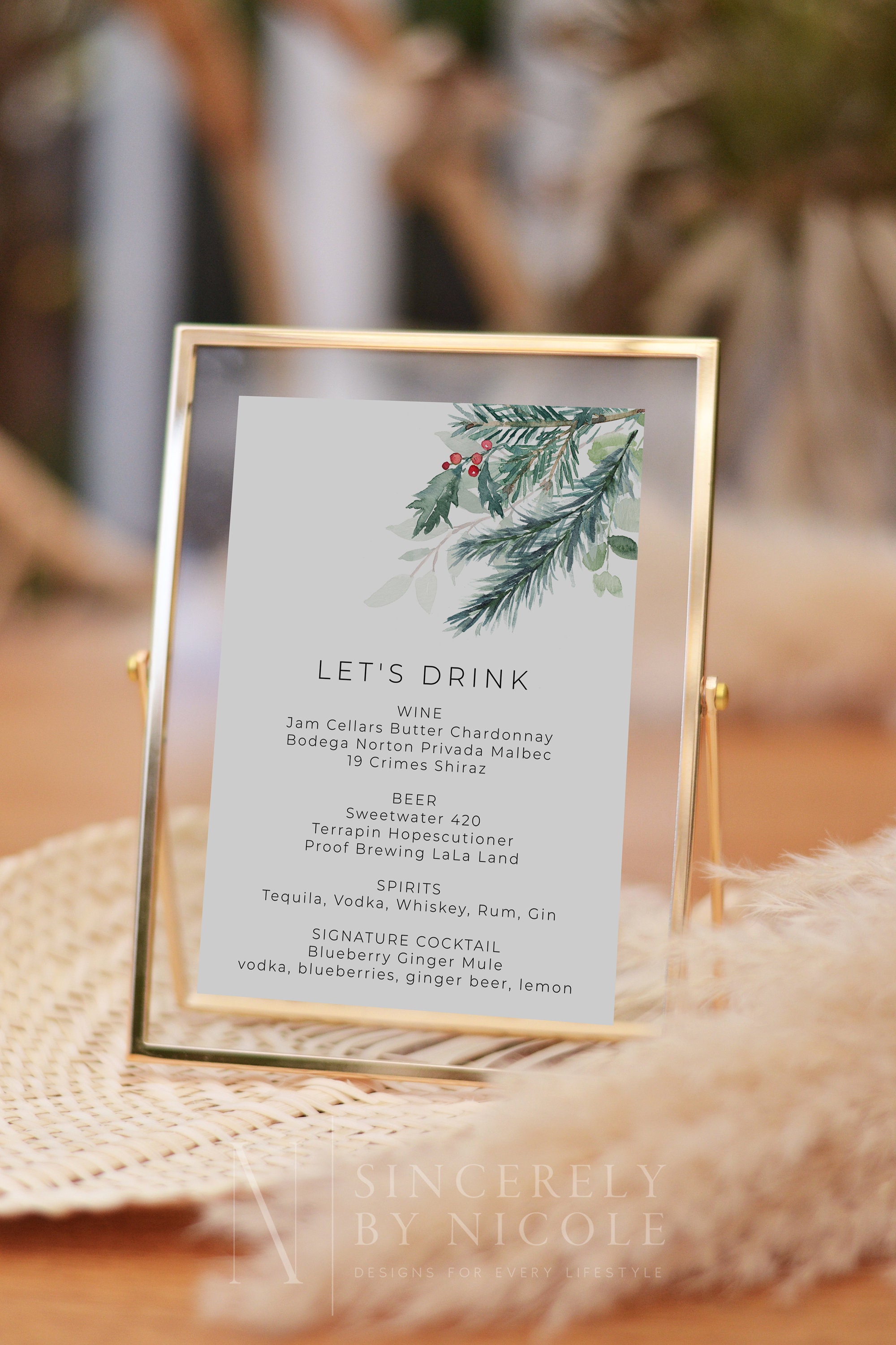 Holiday Party Let's Drink Sign, Christmas Wedding Bar Sign Template ...