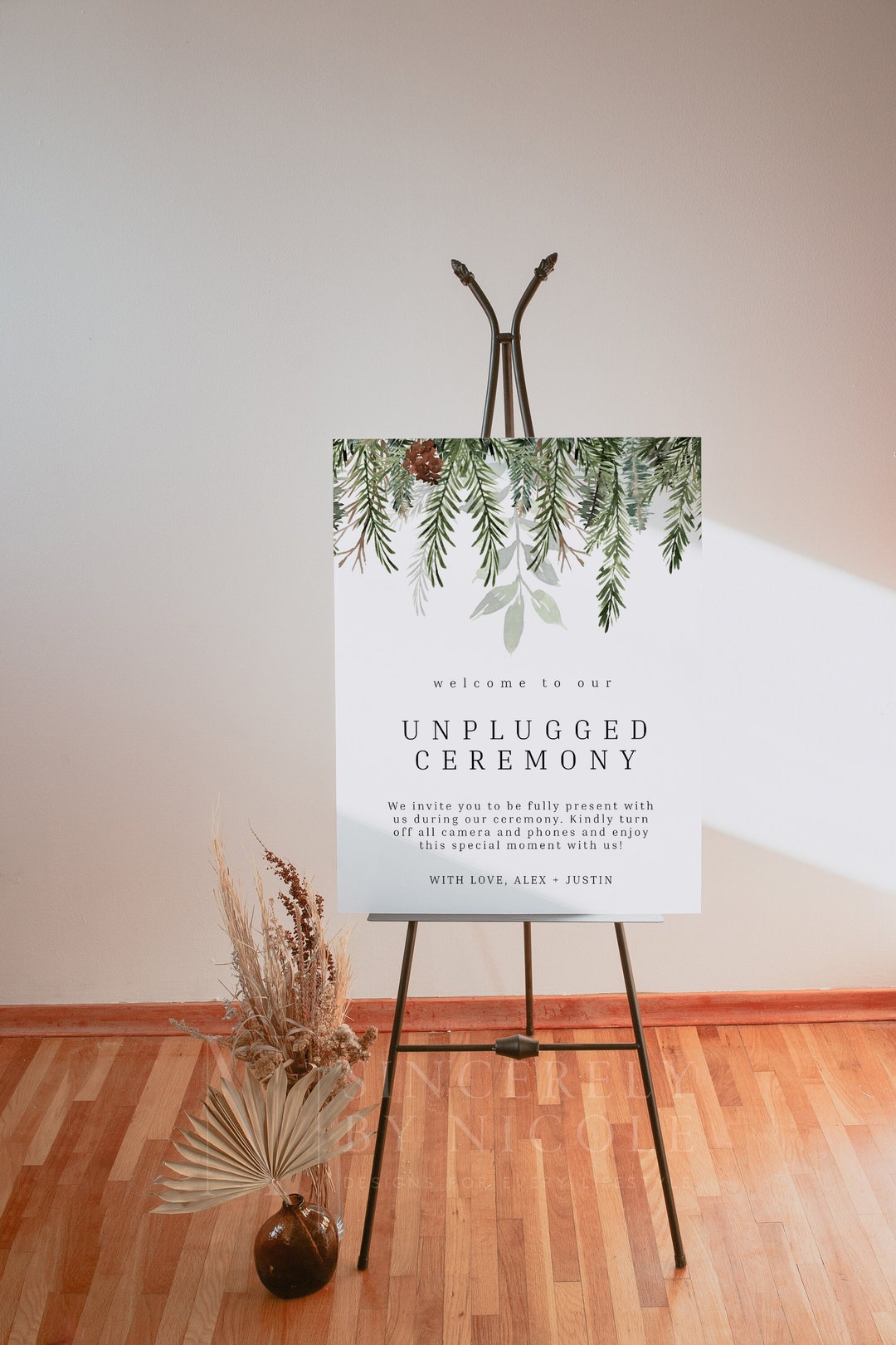 Rustic Unplugged Ceremony Sign Template, Printable Christmas Wedding ...