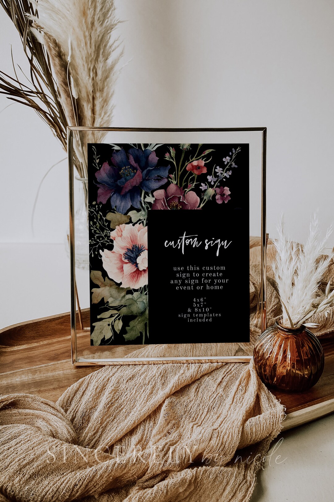 Moody Custom Sign Template, Dark Moody Wedding Custom Signs, Floral ...