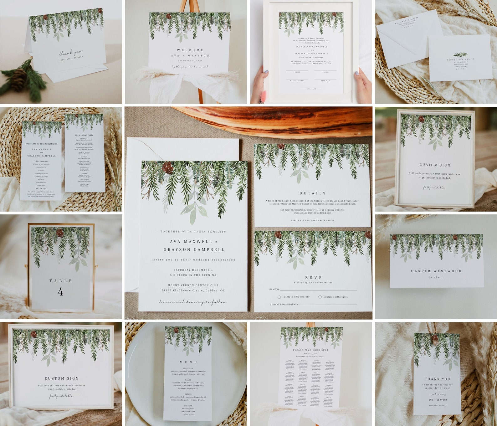 Winter Wedding Printable Template Bundle December Wedding - Etsy