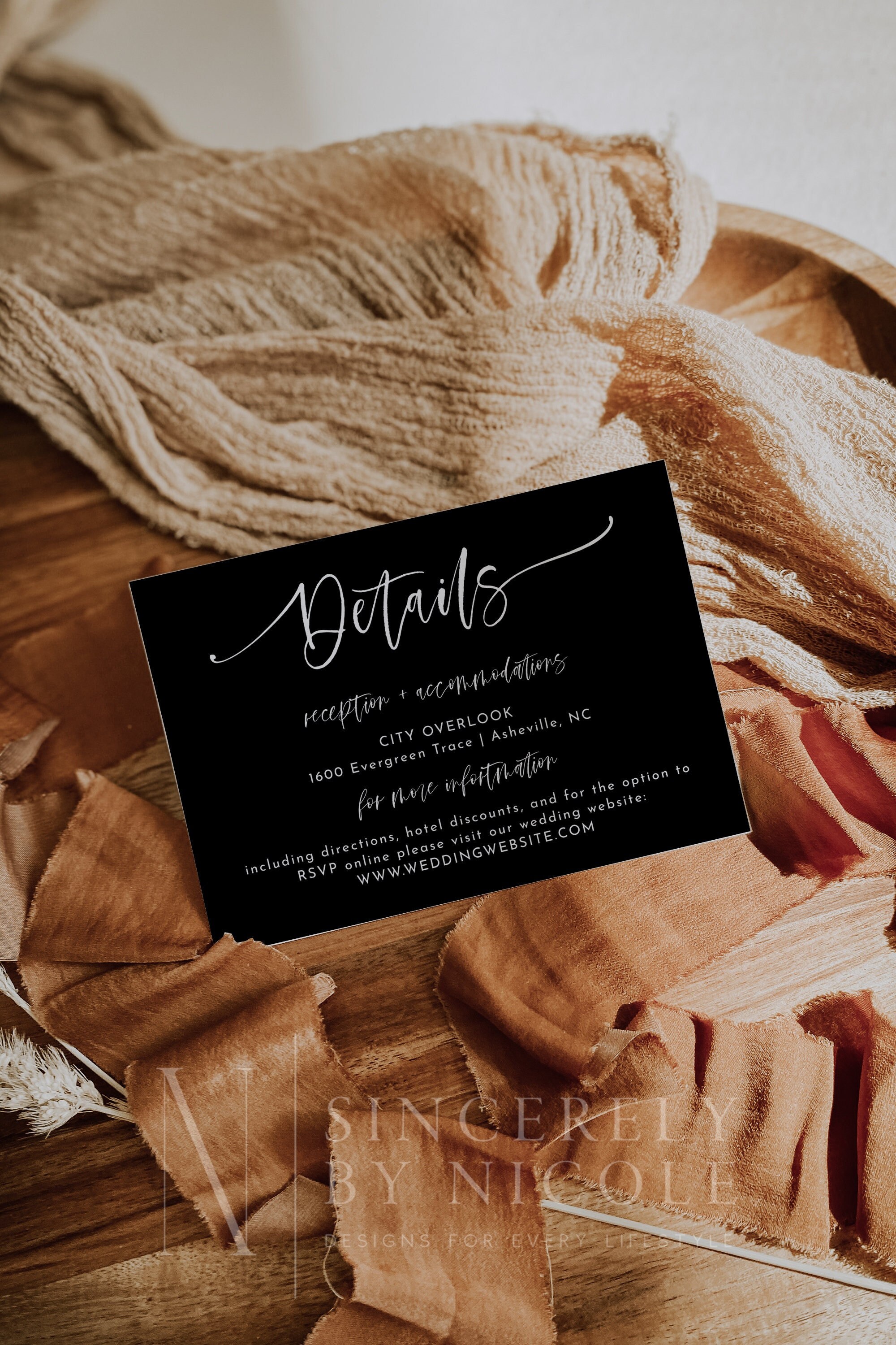 Black Details Card Template Editable Printable Black Wedding - Etsy