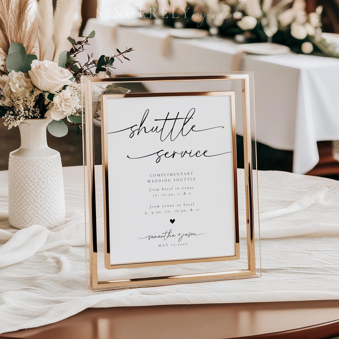 Shuttle Service Wedding Sign, Complimentary Shuttle Service Sign ...