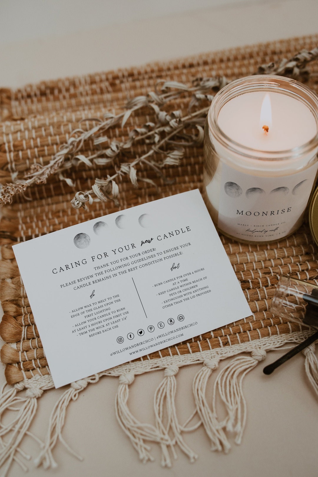 Printable Candle Label Template With Matching Candle Care Card, Modern ...