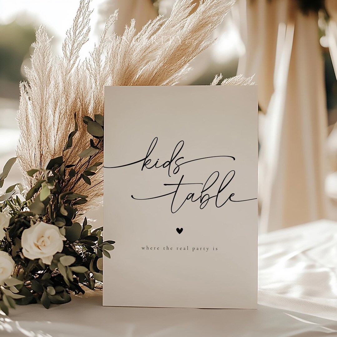 PRINTED & SHIPPED Kids Table Sign, Minimalist Wedding Children's Table ...