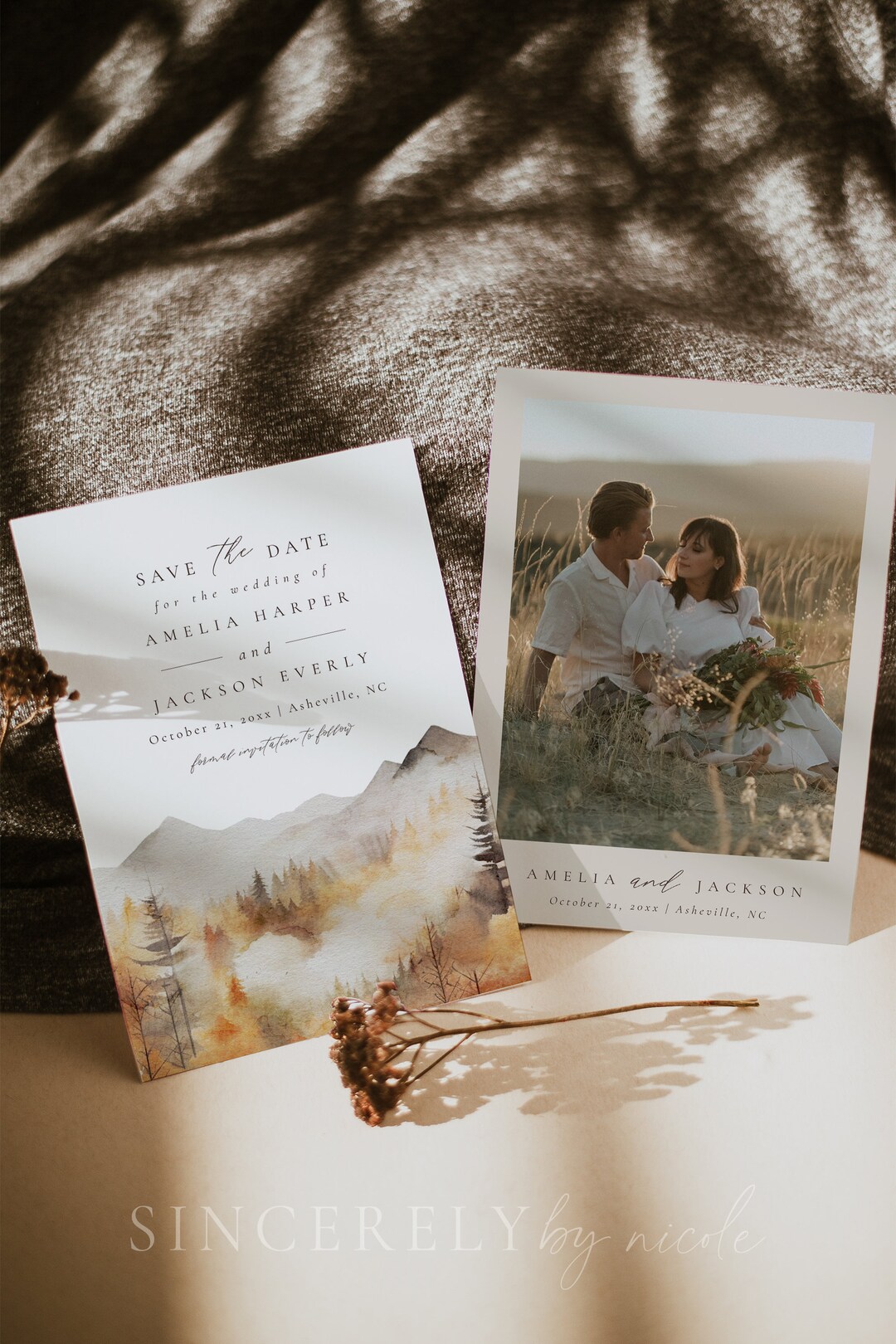 Fall Mountain Save the Date Template, Editable Printable Autumn Outdoor ...