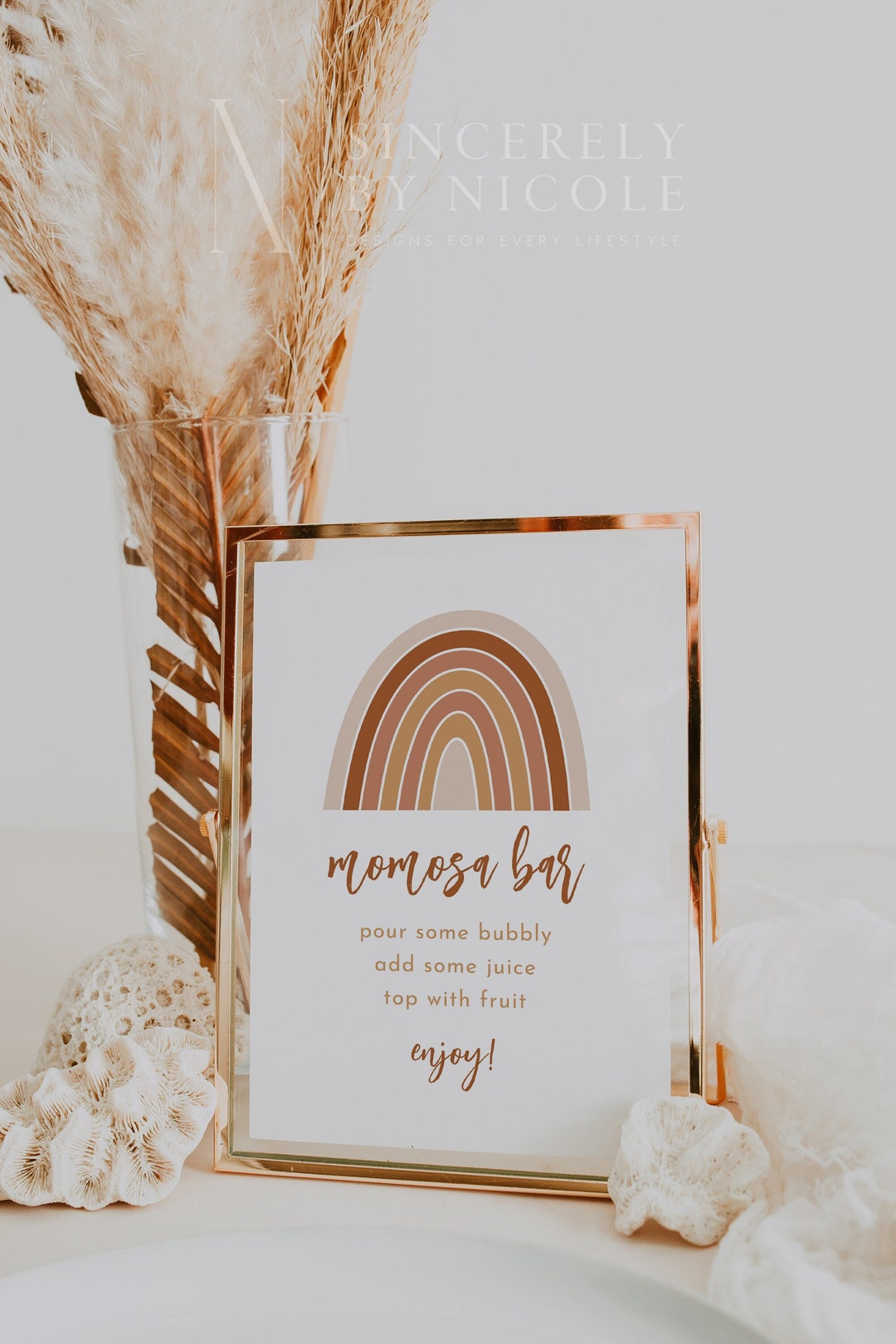 Boho Rainbow Baby Shower Sign, Momosa Bar Sign Template, Gender Neutral ...