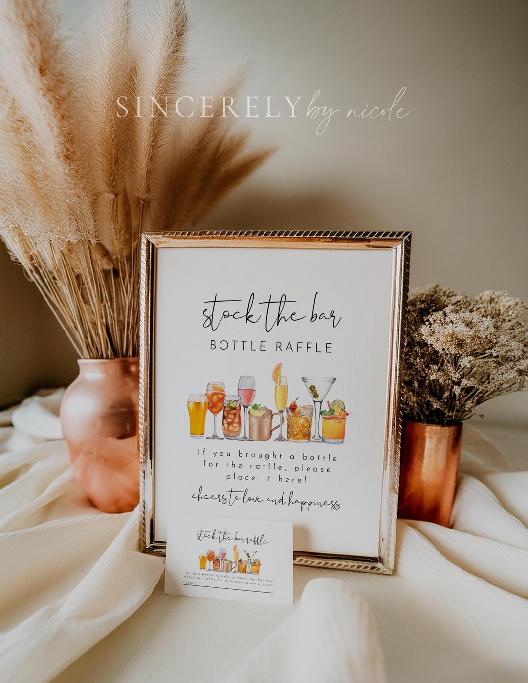 Stock the Bar Bottle Raffle Game, Canva Couples Shower Game Signage ...