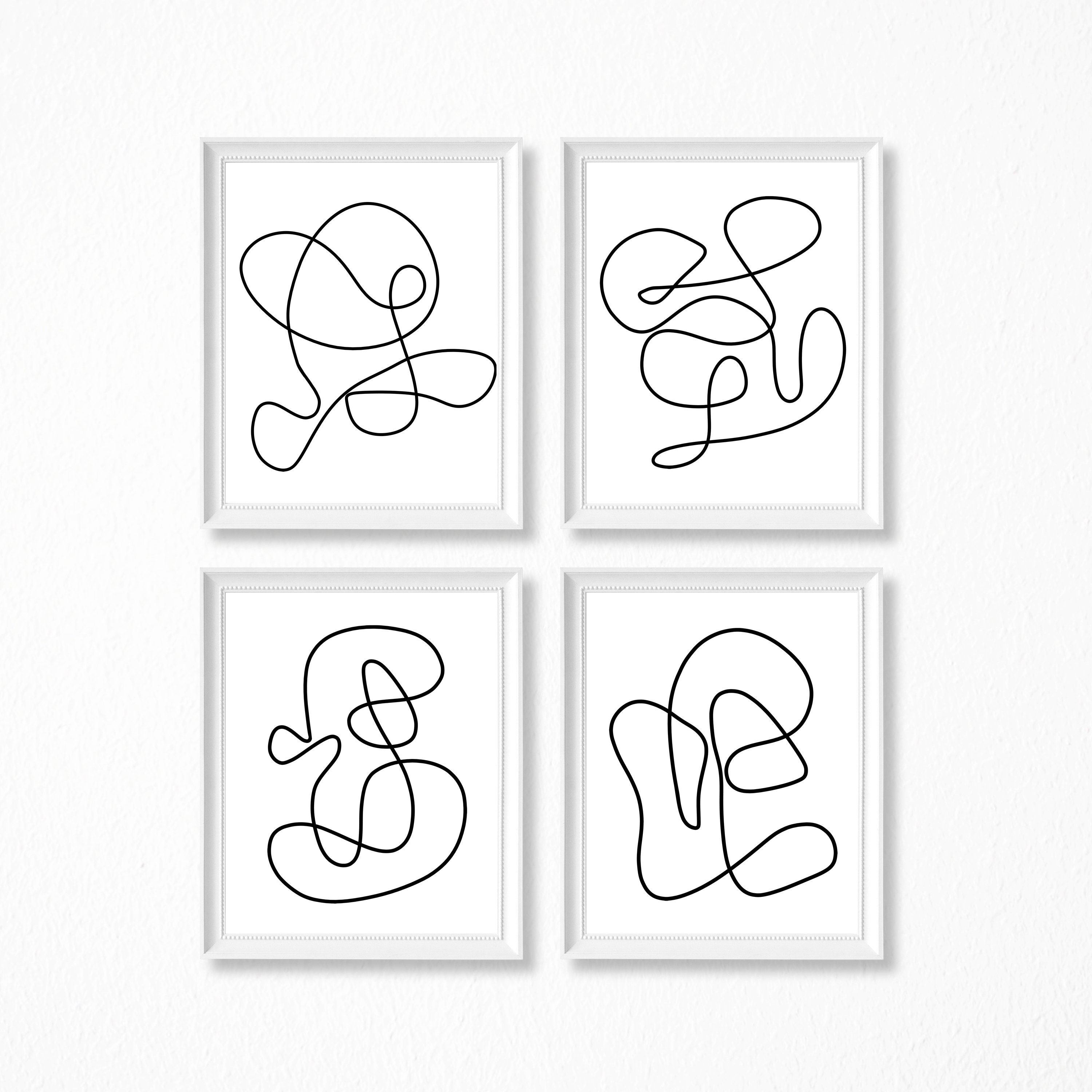 PRINTABLE Set of 4 Abstract Line Drawings Abstract Scribble | Etsy
