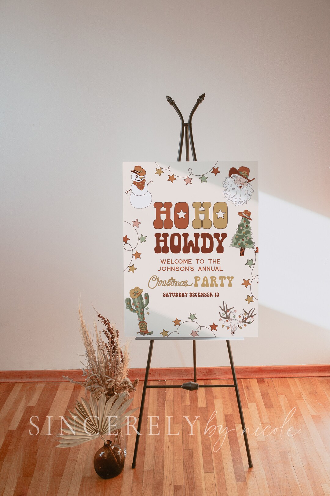 Editable Christmas Party Welcome Sgn, Cowboy Christmas Party, Holiday ...