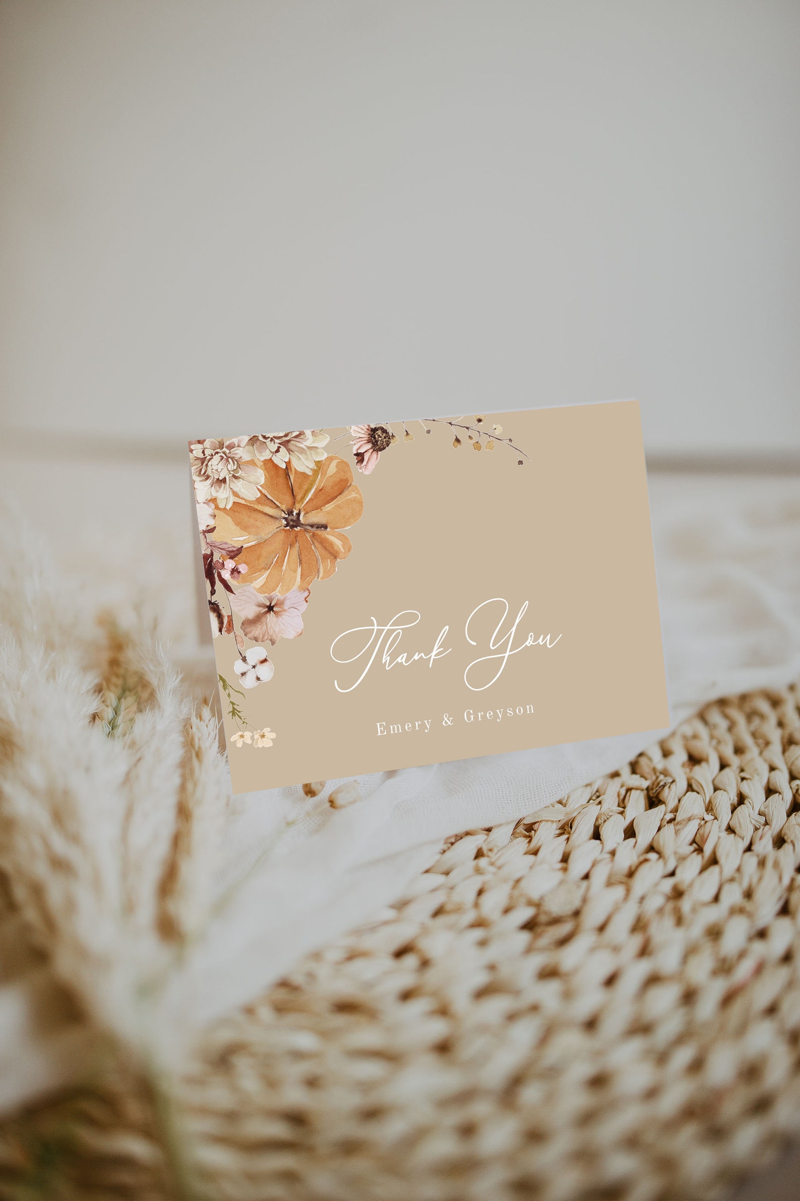 Fall Thank You Card Template, Editable Printable Pumpkin Thank You Card ...