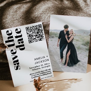Bold Modern QR Code Save the Date Template, Modern Wedding Announcement ...