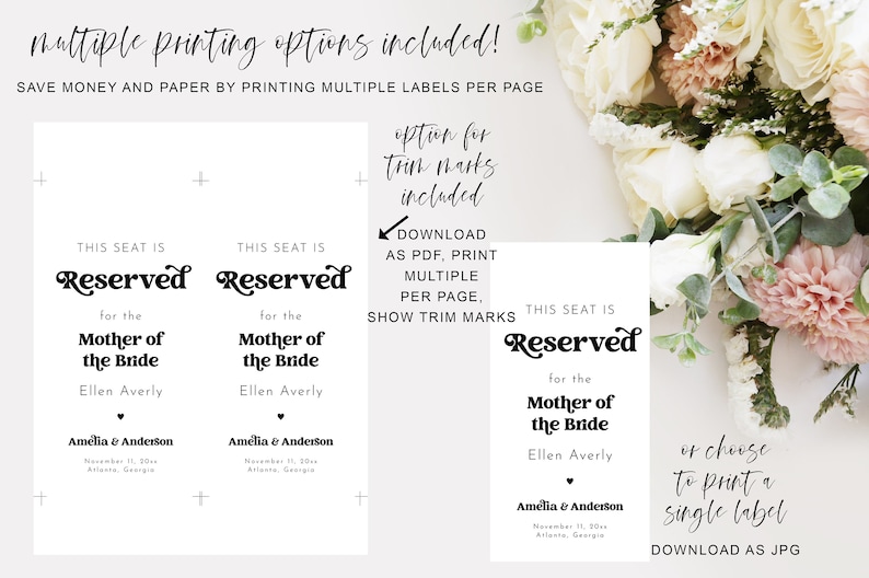 Reserved Chair Tag, Retro Wedding Reserved for Tag Template, Reserved ...