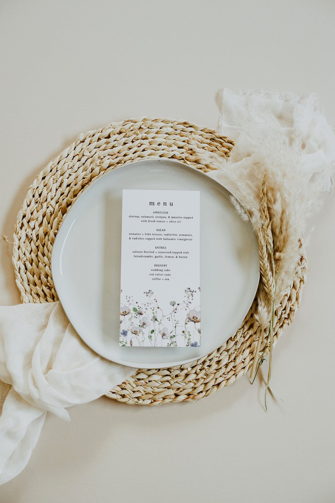 Wildflower Menu Template, Editable Printable Bohemian Menu Template ...