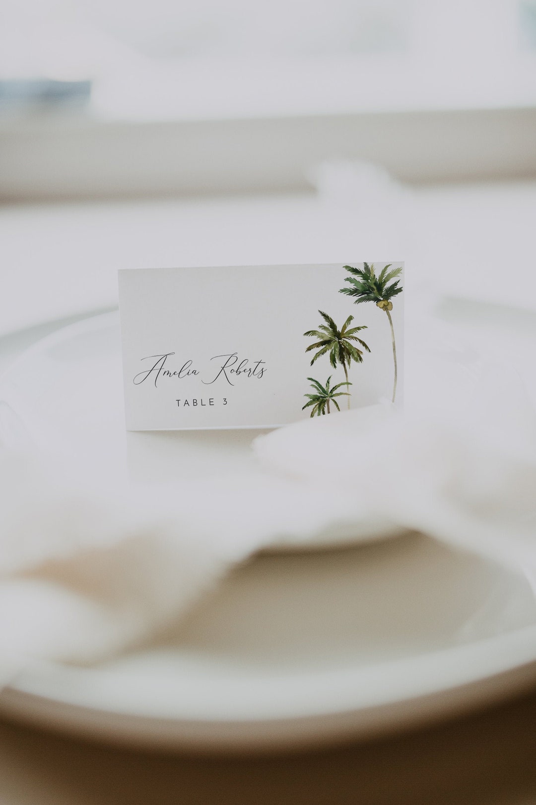 Palm Tree Place Card Template, Beach Wedding Name Cards, Editable ...