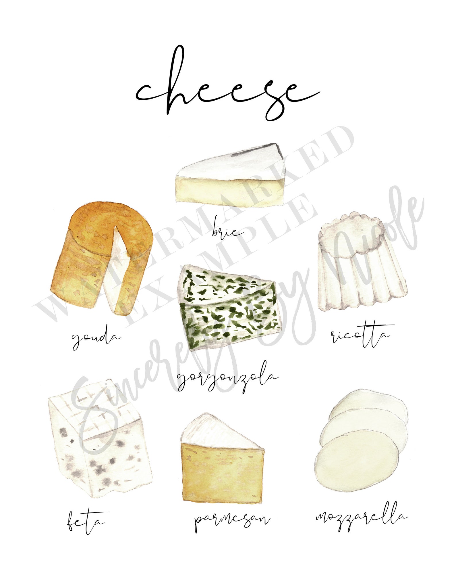 Printable Kitchen Art Cheese Art Print Types of Cheese - Etsy