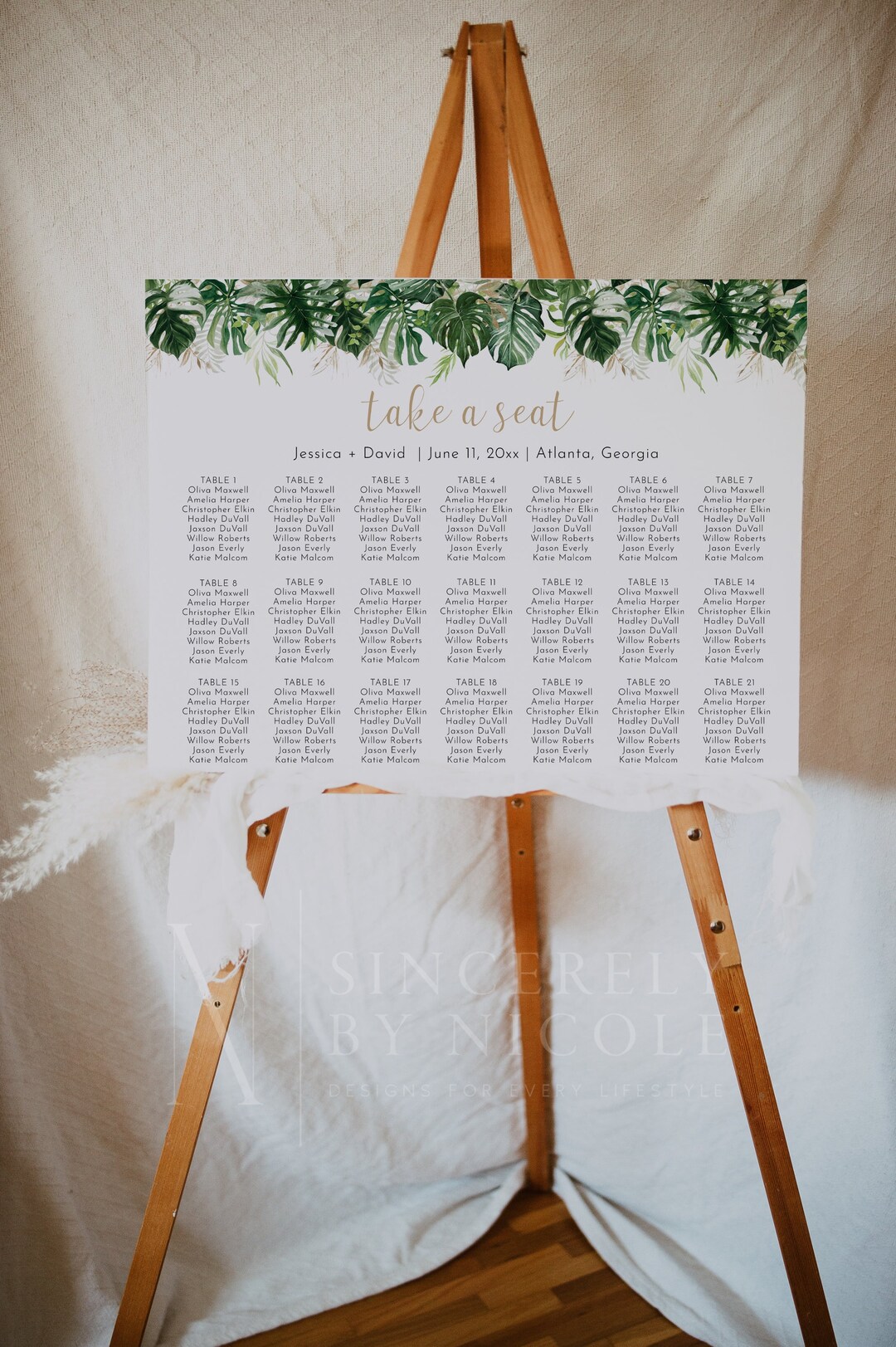 Tropical Seating Chart, Editable Seating Chart, Beach Wedding Seating ...