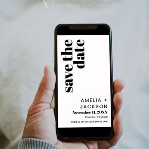 Bold Modern QR Code Save the Date Template, Modern Wedding Announcement ...