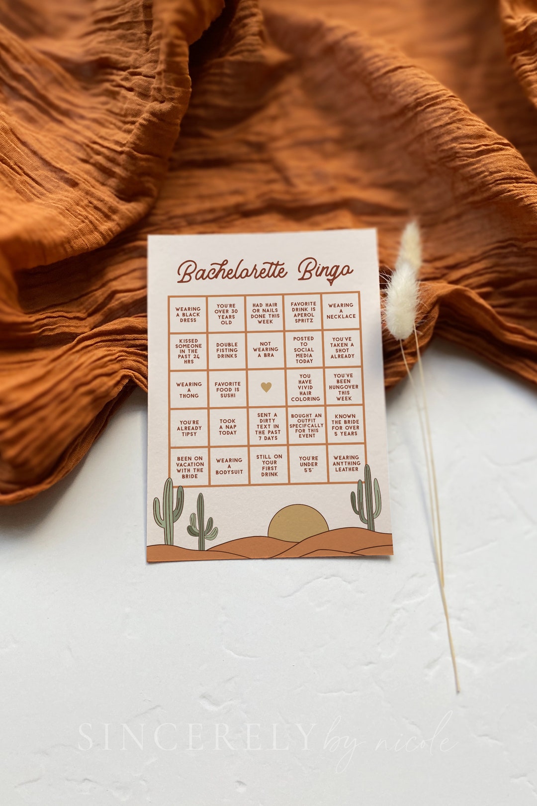 Bachelorette Bingo Game, Desert Bachelorette Games, Bachelorette Party ...