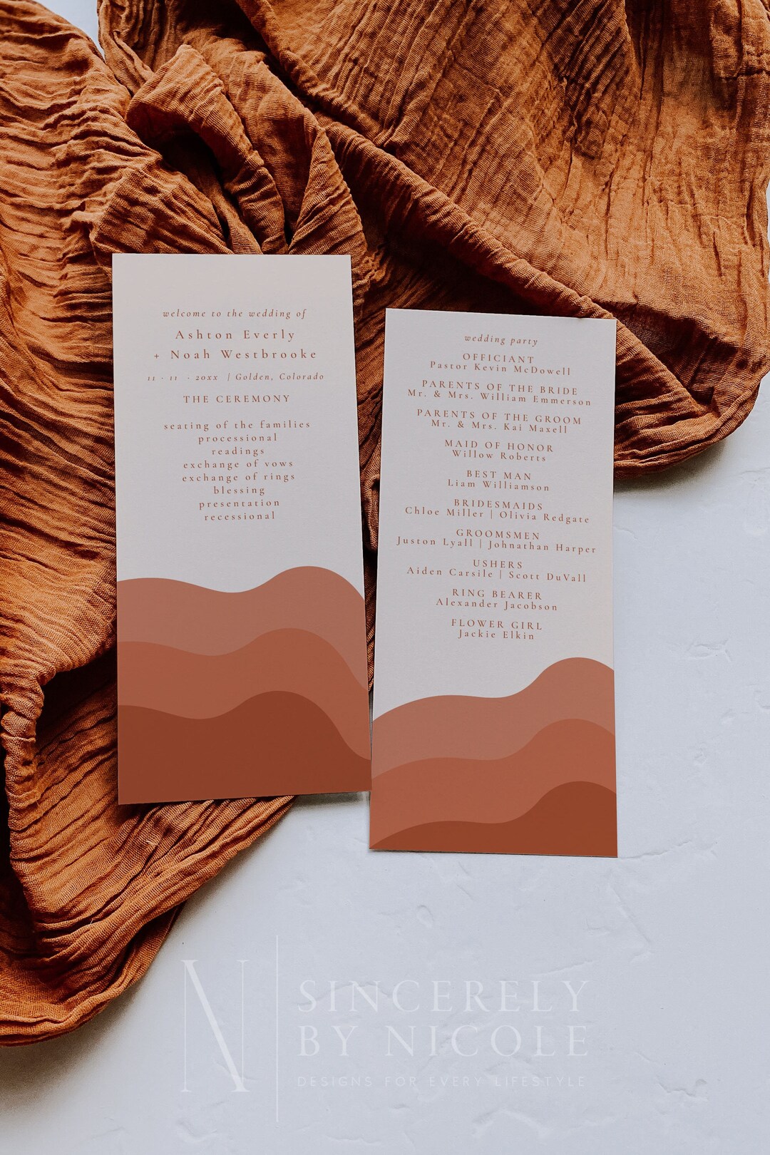 Boho Wedding Ceremony Program Template, Editable Printable Terracotta ...