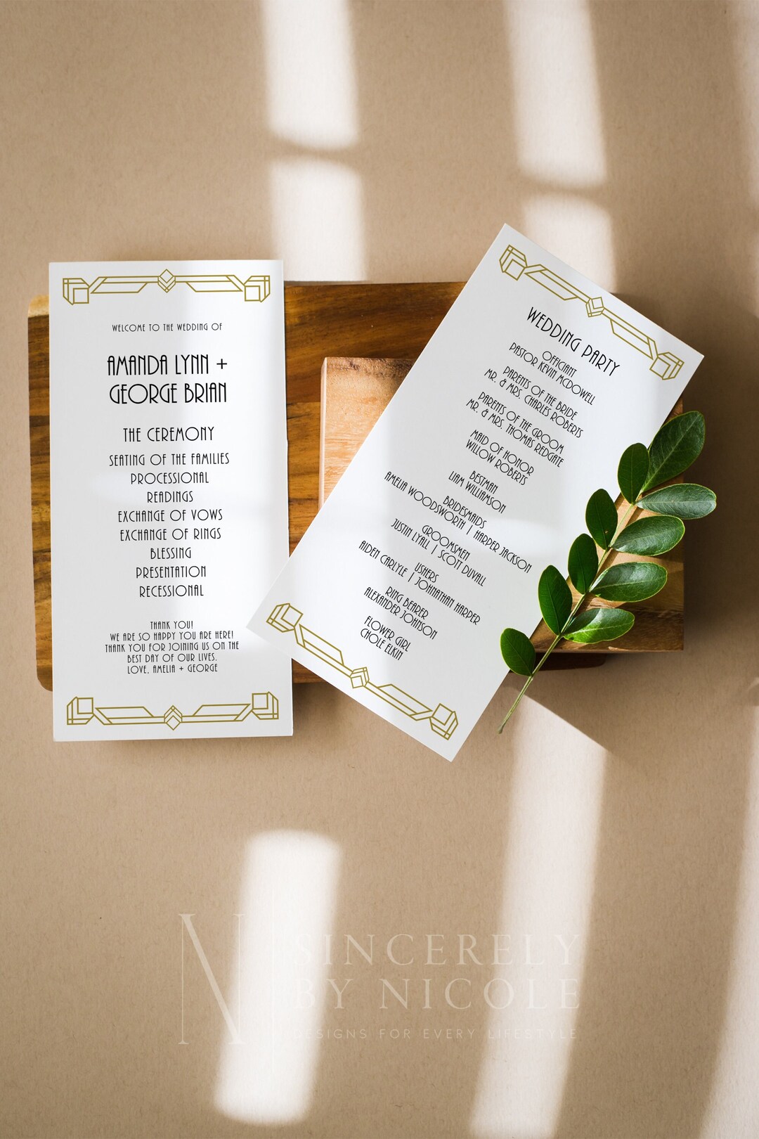 Art Deco Wedding Program, Old Hollywood Wedding Ceremony Program, 1920’s Wedding Order of Events ...