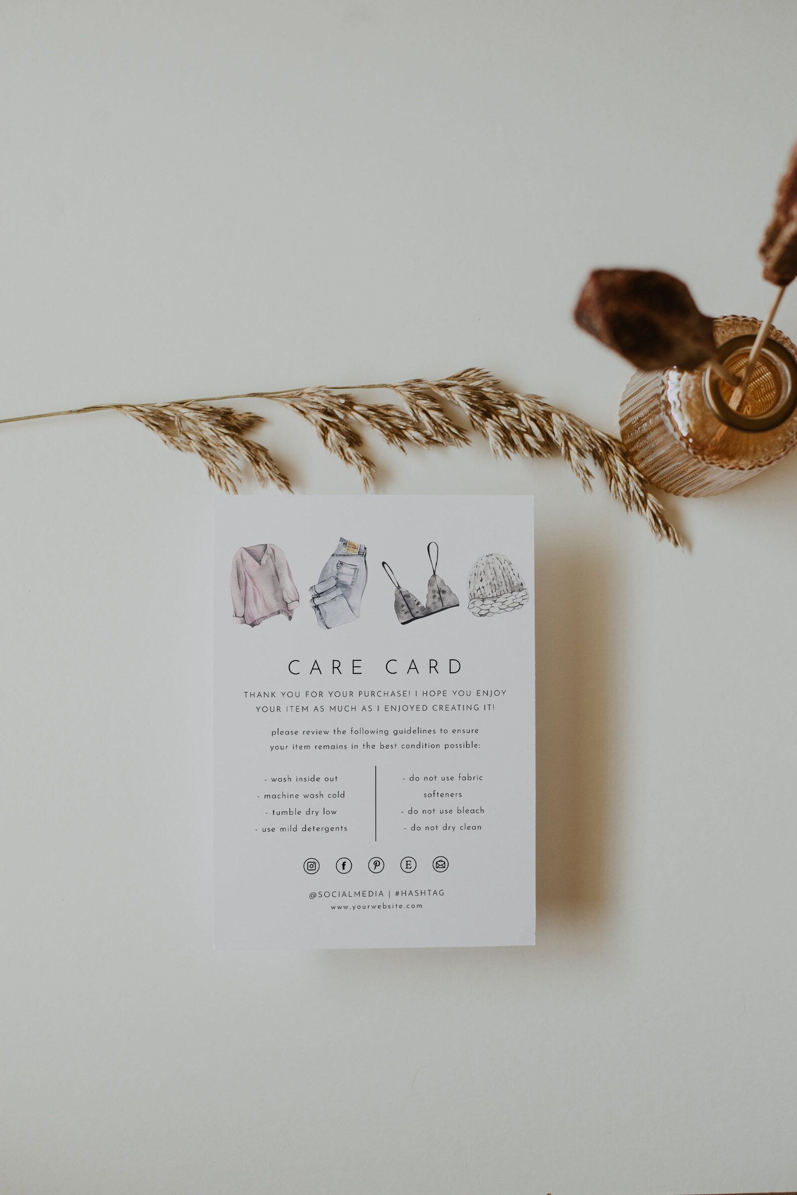 Editable Care Card Washing Instructions Modern Packaging - Etsy