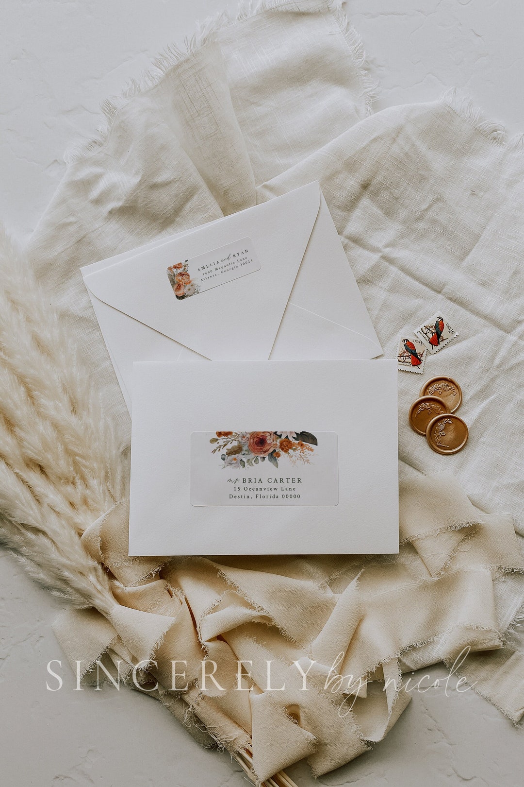 Boho Address Label Template, Floral Return Address Labels, Fall Wedding ...