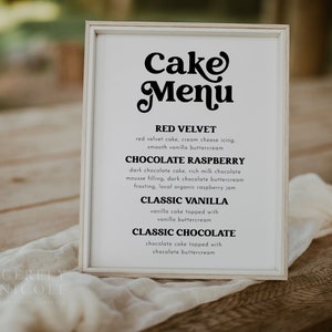 Cake Flavors Sign, Cake Menu Sign Template, Dessert Bar Sign, Minimal ...
