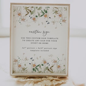 Editable Floral Sign Printable, Boho Custom Sign, Wildflower Sign ...