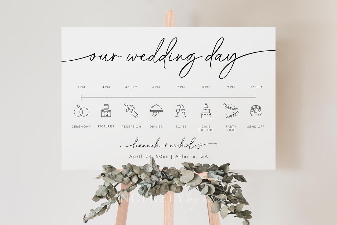 Printable Wedding Day Timeline Sign Template, Modern Wedding Order of ...
