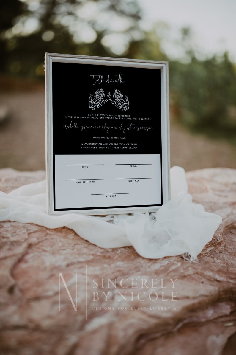Gothic Wedding Certificate of Marriage, Skeleton Wedding Marriage ...