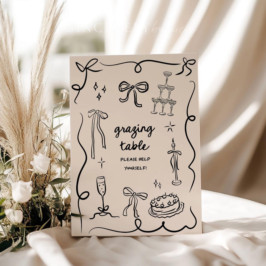PRINTED & SHIPPED Grazing Table Sign, Whimsical Hand Drawn Grazing ...