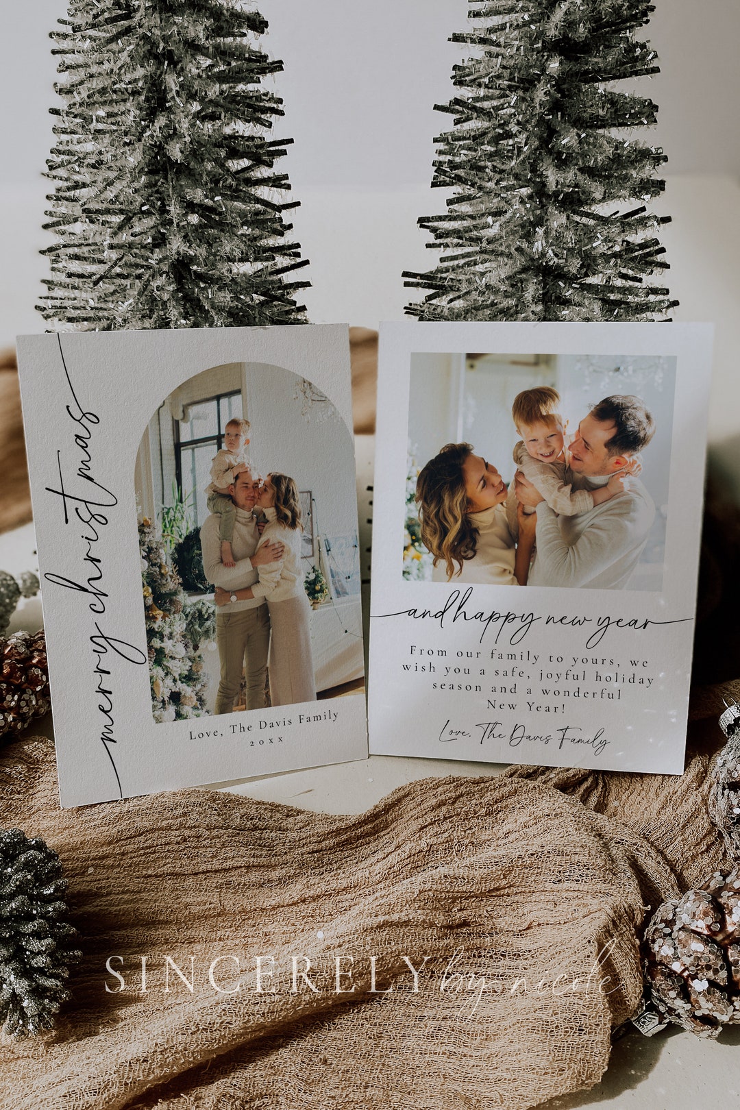 Photo Holiday Card Template, Printable Modern Minimalist Christmas Card ...