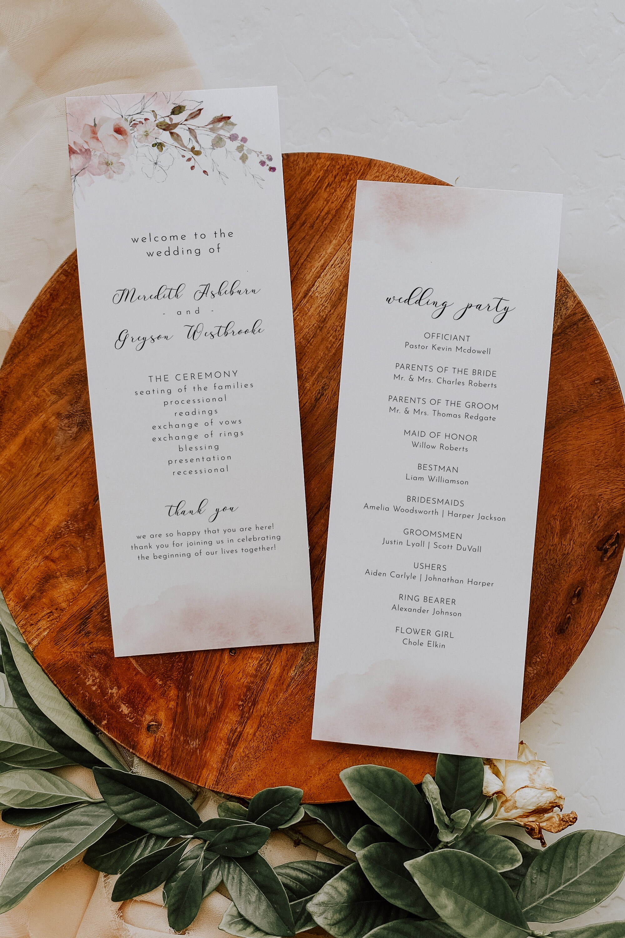 Blush Floral Wedding Program, Pink Watercolor Floral Wedding Program ...