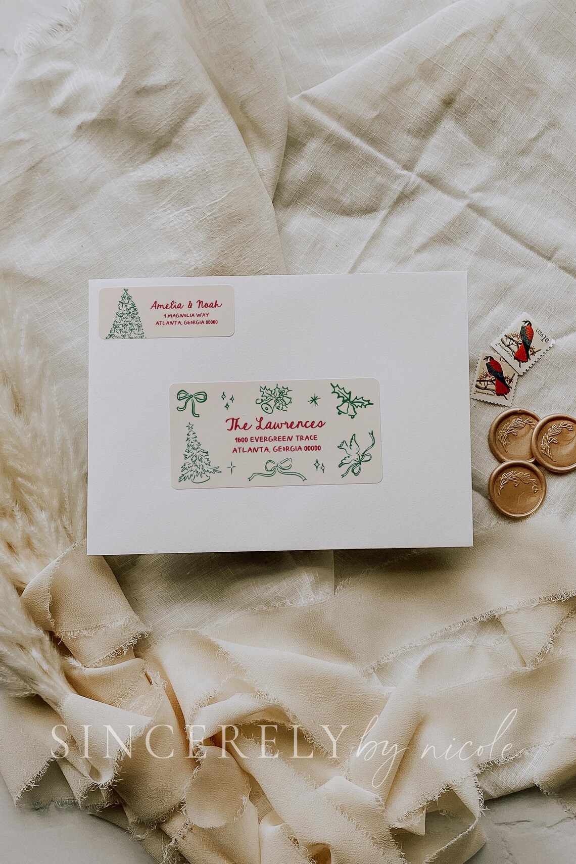 Hand Drawn Christmas Address Label Template, Editable Printable Holiday ...