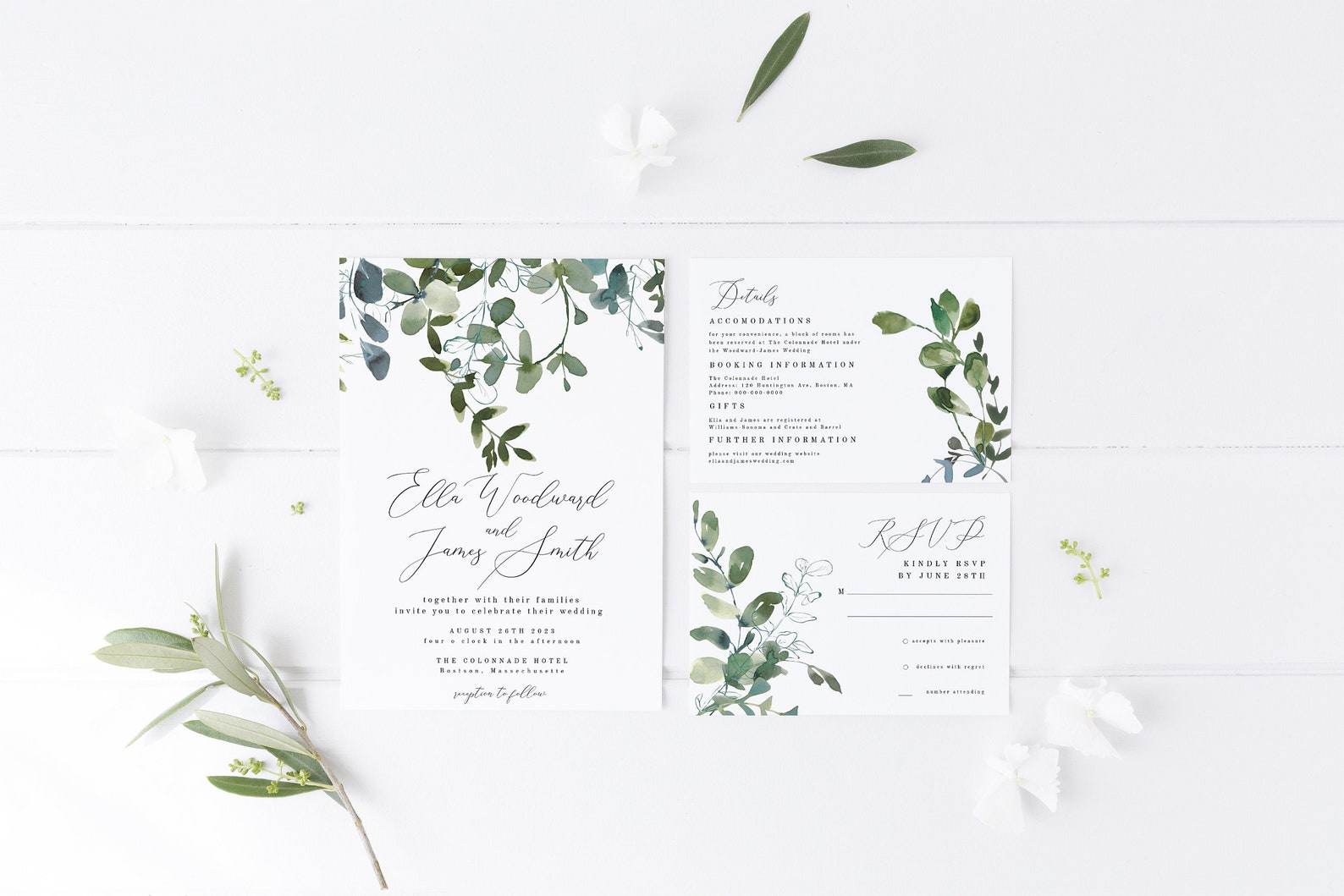 Greenery Wedding Invitation Template, Wedding Suite Greenery, Greenery ...