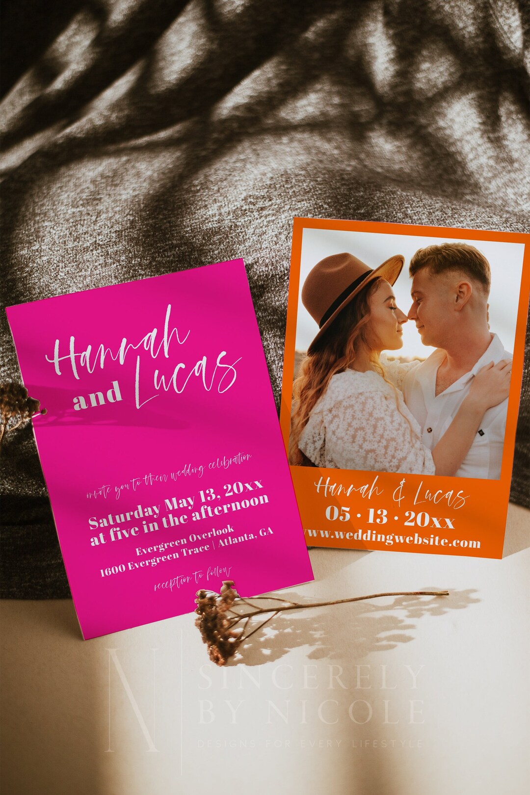 Bright Pink Wedding Invitation, Pink Wedding Invitation, Modern Photo ...