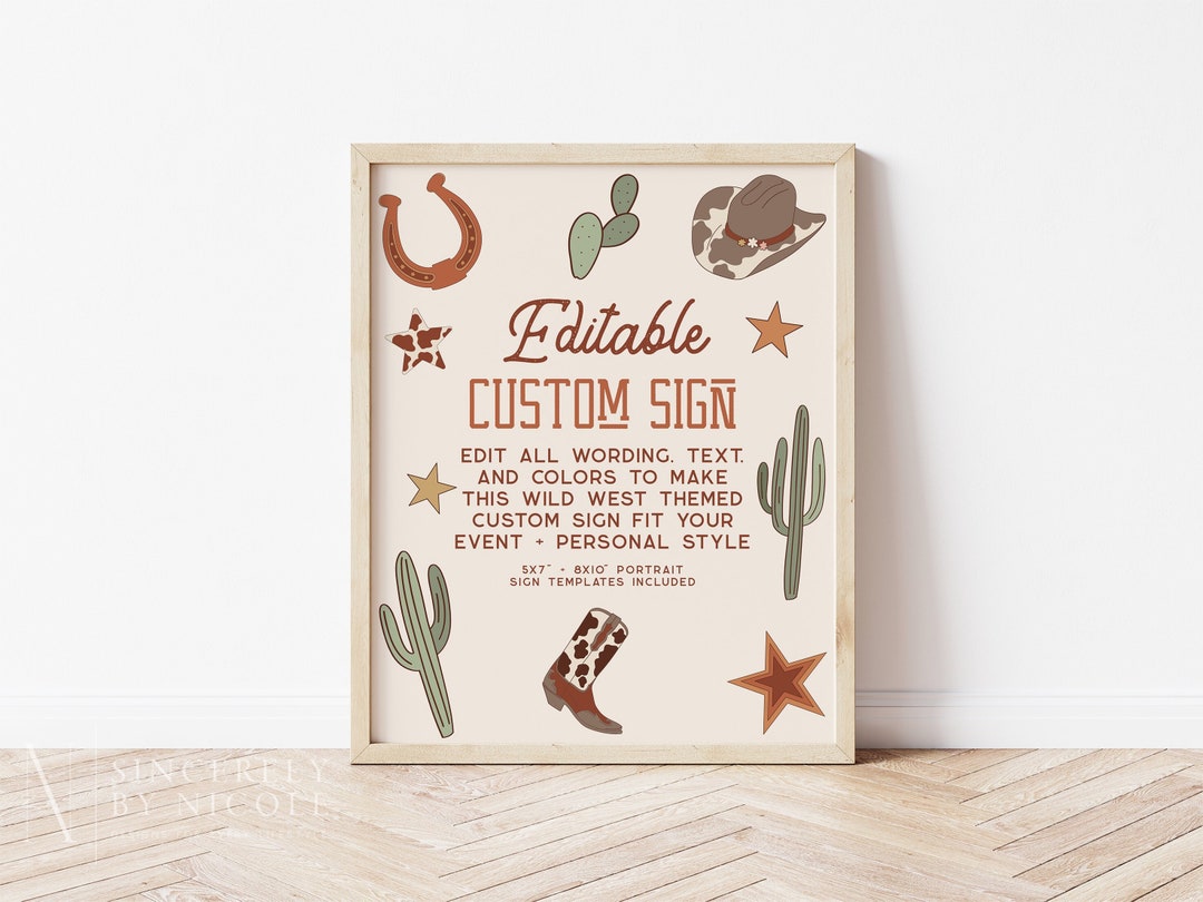 Western Custom Sign, Editable Custom Sign, Printable Signs, Sign ...