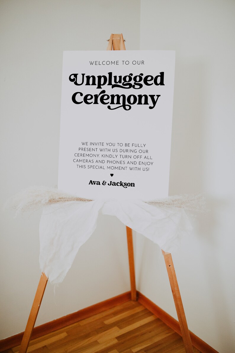 Retro Unplugged Ceremony Sign Template, Printable Minimal Unplugged ...