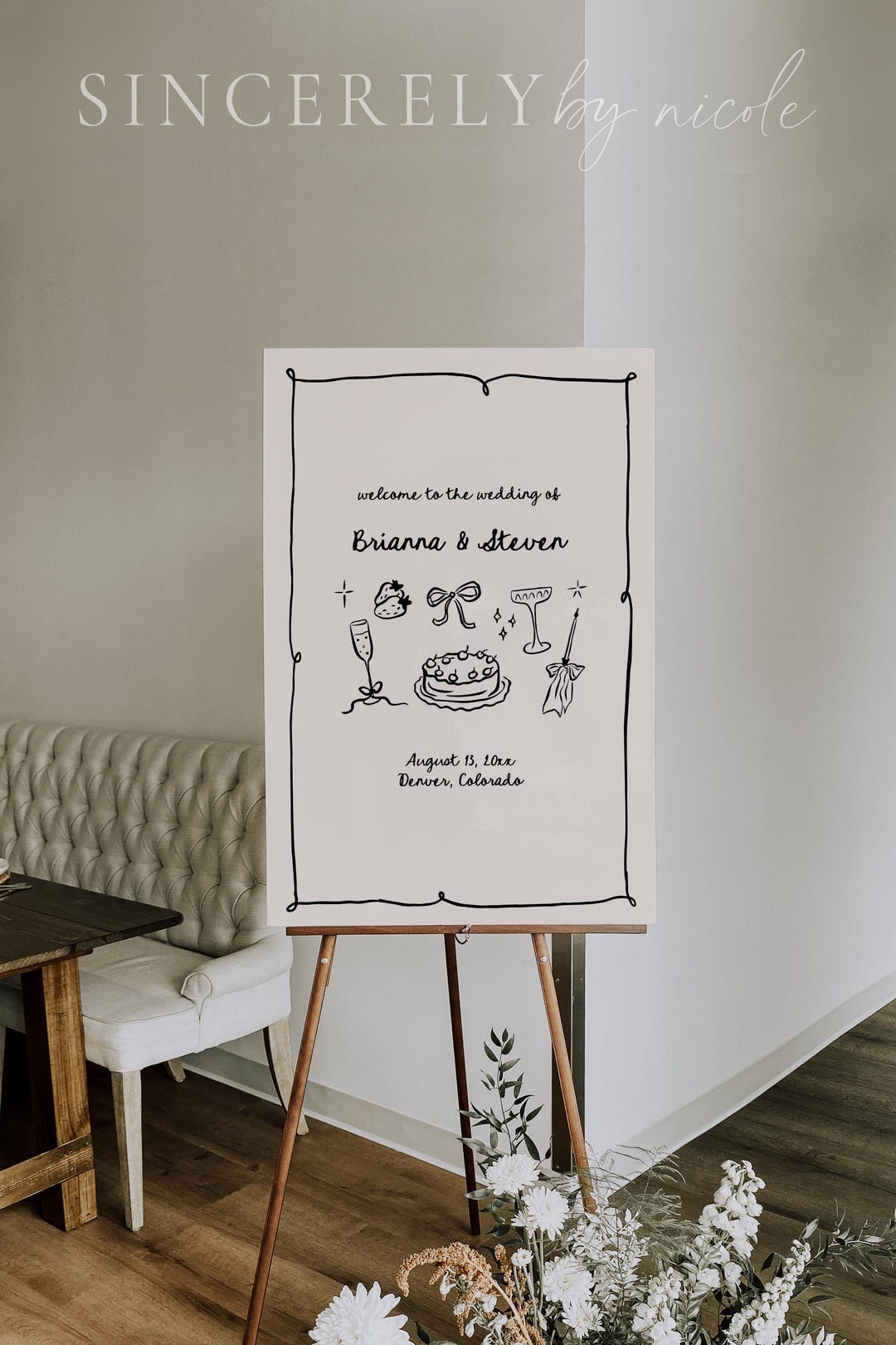 Hand Drawn Wedding Welcome Sign, Whimsical Welcome Sign, Canva Welcome ...