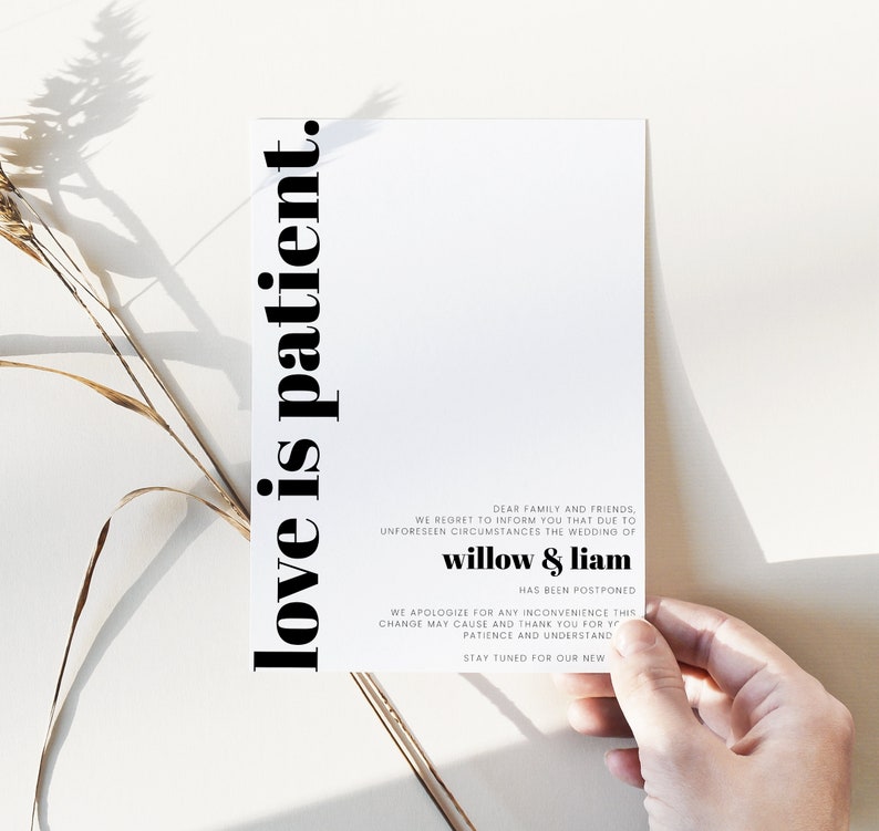 Wedding Postpone Announcement Template Wedding Delay Modern - Etsy
