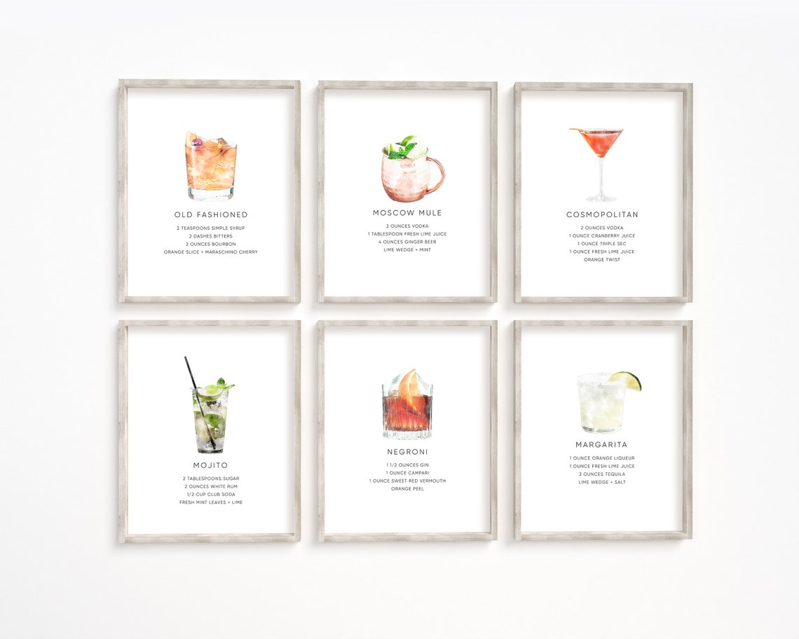 Printable Kitchen Decor Drinks Print Watercolor Drinks - Etsy