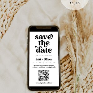 QR Code Save the Date Template, Text Save the Date With QR Code, Retro ...