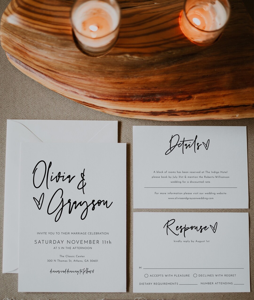 Minimalist Wedding Invitations Suite, Editable Elegant Script Wedding ...